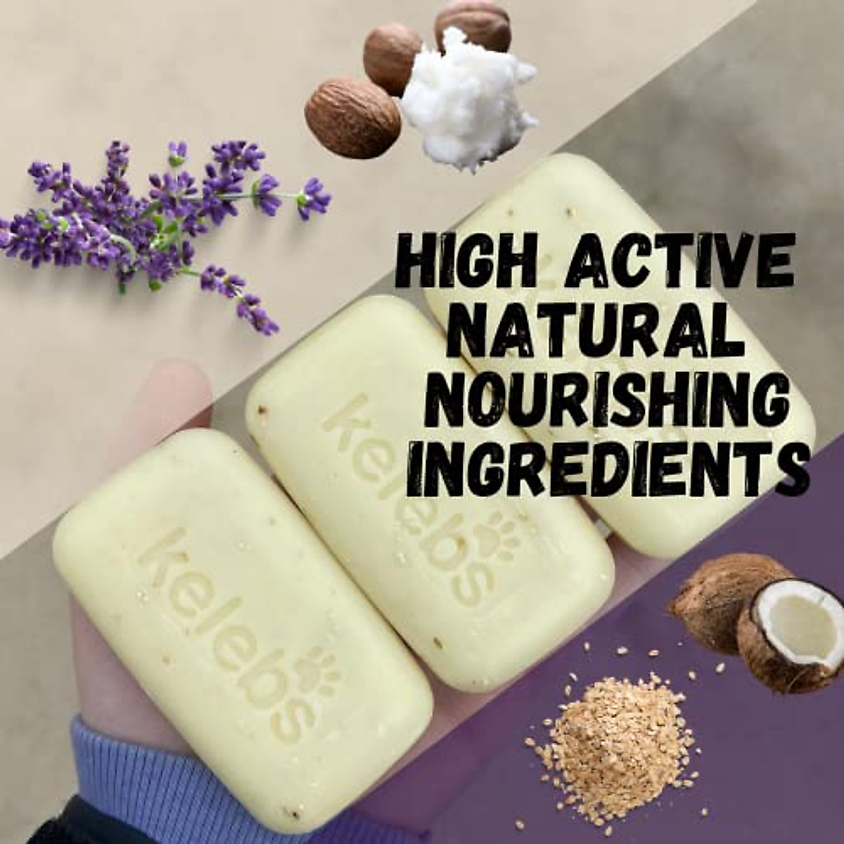 Kelebs Dog Shampoo | Allergies and itching | Dog Shampoo for Sensitive Skin | Puppy Shampoo | All Natural Dog Soap Bar with Lavender Oil & Oatmeal | for Smelly Dogs, Zero Plastic Vegan 3PCS