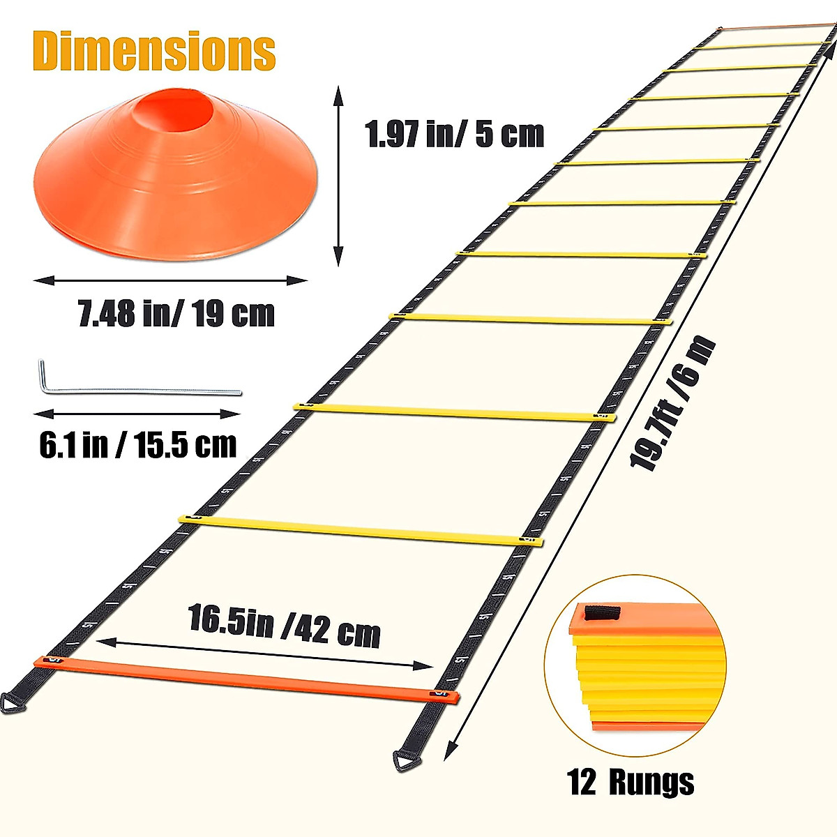 PACEARTH Agility Ladder - 12 Rung 20ft Agility Speed and Balance Training Ladder for Soccer Basketball Boxing Softball Footwork Sports Agility Training with Scale and Carry Bag