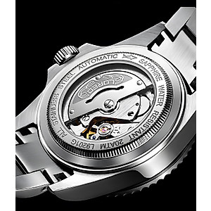 LOREO Luxury Automatic Watch for Men Sapphire Crystals Black Rotating Bezel Luminous Markers and Hands Date 316L Stainless Steel Case and Bnad Waterproof Watch