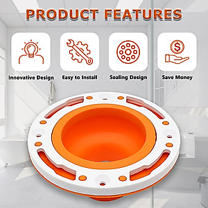 Toilet Flange Repair Kit, Universal Toilet Flange Fits for 4" and 5" or Special 3" Drain Pipe, Toilet Repair and Easy Install, Perfect Seal No More Pipeline Gas Leakage