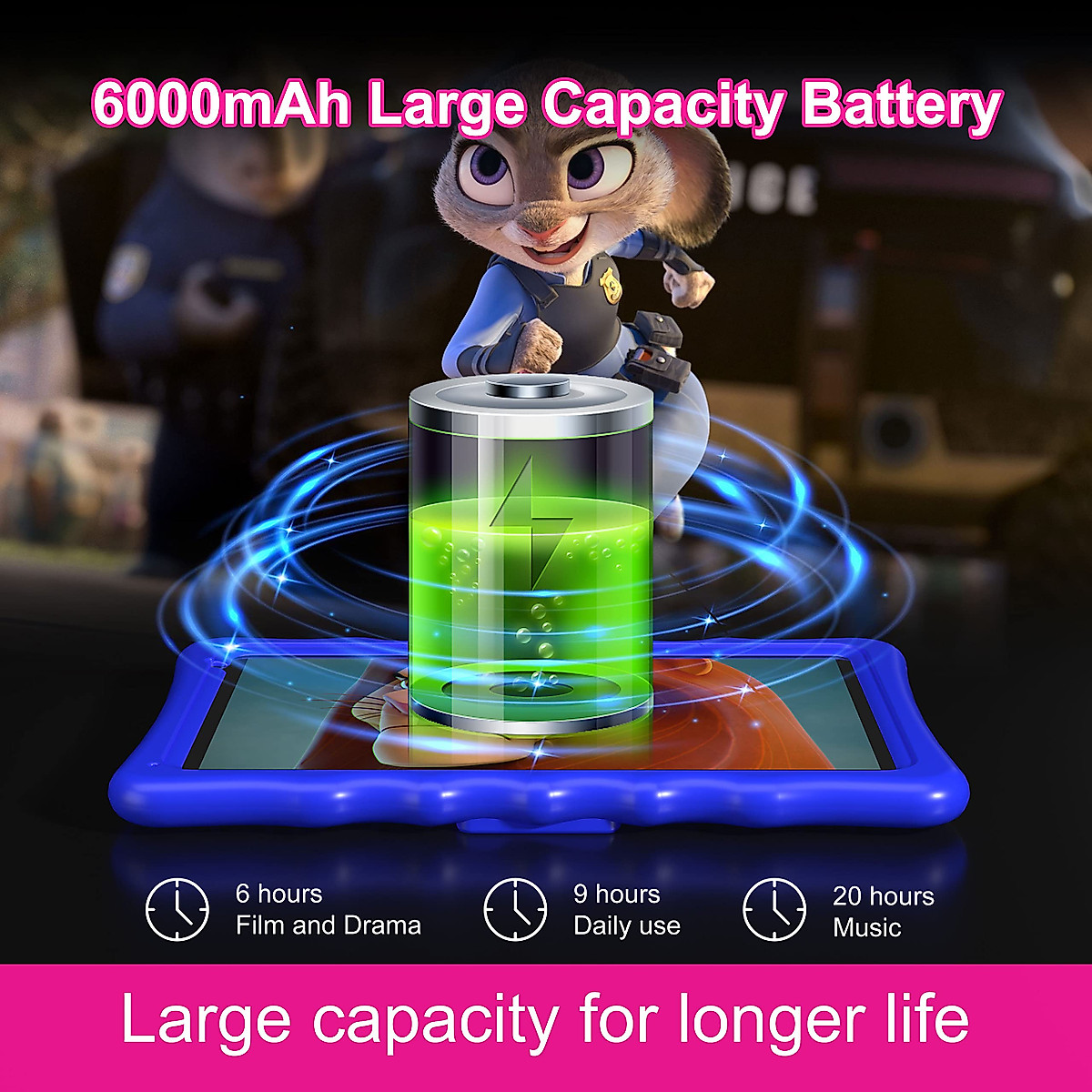 BYYBUO Kids Tablet, 10.1 inch Android 13 Tablet for Kids, 2GB RAM 32GB ROM 6000mAh Battery, Toddler Tablets with Bluetooth, WiFi, Parental Control, Dual Camera, Shockproof Case