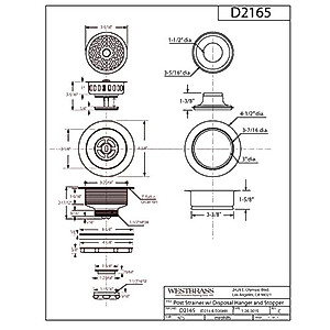 Westbrass D2165-62 Post Style Large Kitchen Basket Strainer with Waste Disposal Flange and Stopper, Matte Black
