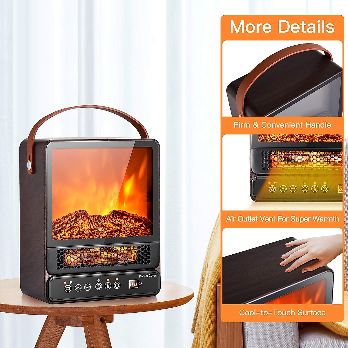 S AFSTAR 14.5" Portable Electric Fireplace, 1500W Small Fireplace Heater with 4 Flame Brightness, 12H Timer, Remote Control & Realistic 3D Flame Effect, Space Heater Fireplace for Home, Office, Indoor