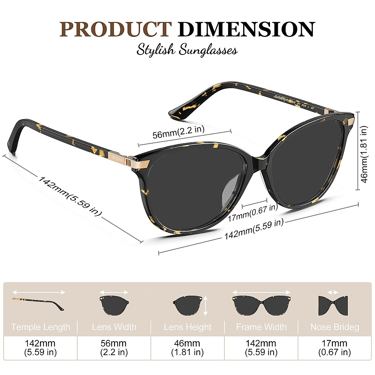 AVAWAY Acetate Cat Eye Sunglasses for Women Trendy 2024 Polarized UV Protection Lightweight Cateye Sun Shades Ladies Sunnies