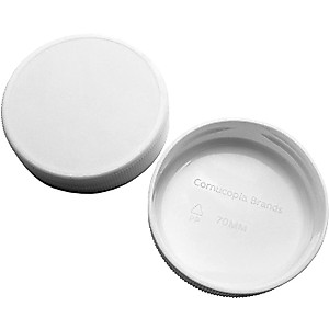 Regular Mouth Plastic Mason Jar Lids, Unlined (24-Pack); Standard Size 70-450 White Plastic Caps for Mason Jars
