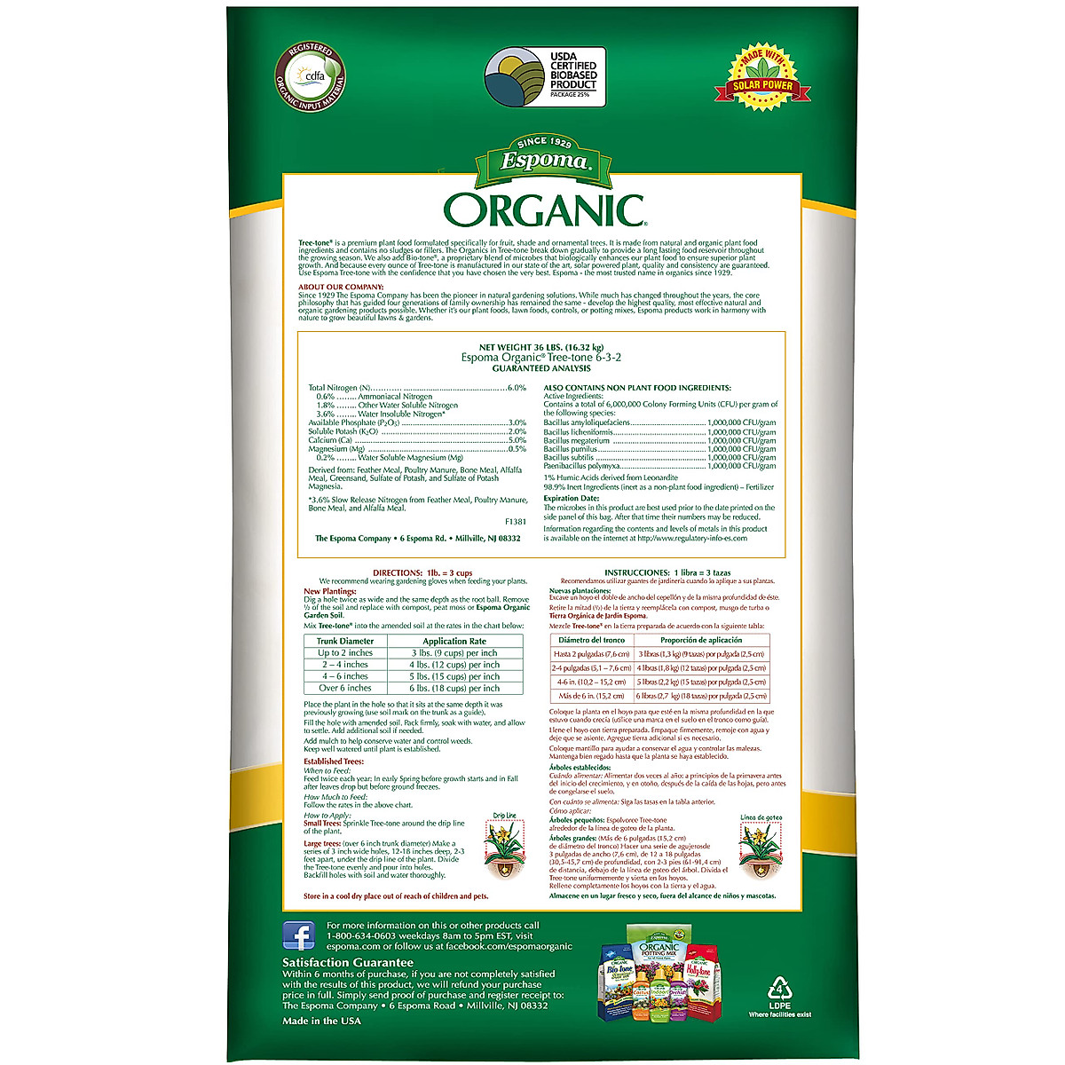 Espoma Organic Tree-Tone 6-3-2 Natural & Organic Fertilizer and Plant Food; 36 lb. Bag; Organic Fertilizer for All Trees. Use for Fruit Trees Like Peach & Apple Trees and All Shade Trees