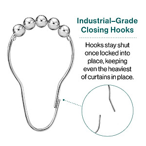 LiBa Shower Curtain Rings Hooks Rustproof Stainless Steel Nickel Chrome Plating for Bathroom Shower Curtain Rods- Set of 12