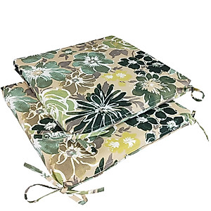 SleepMan Indoor/Outdoor Chair Cushions Set of 2 Chair Pads Water Resistance Square Corner Outdoor Cushions for Patio Furniture - Patio Chair Cushions with Ties (Cabbage,17''x 17'',Set of 2)