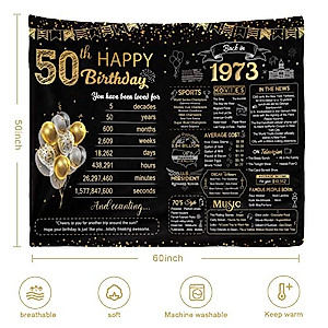 Kesidilo 50th Birthday Gifts for Women Men, 50th Birthday Gift Ideas for Mom Dad, 1973 Birthday Anniversary Decorations for Women, Turning 50 Years Old Throw Blanket 50" X 60"