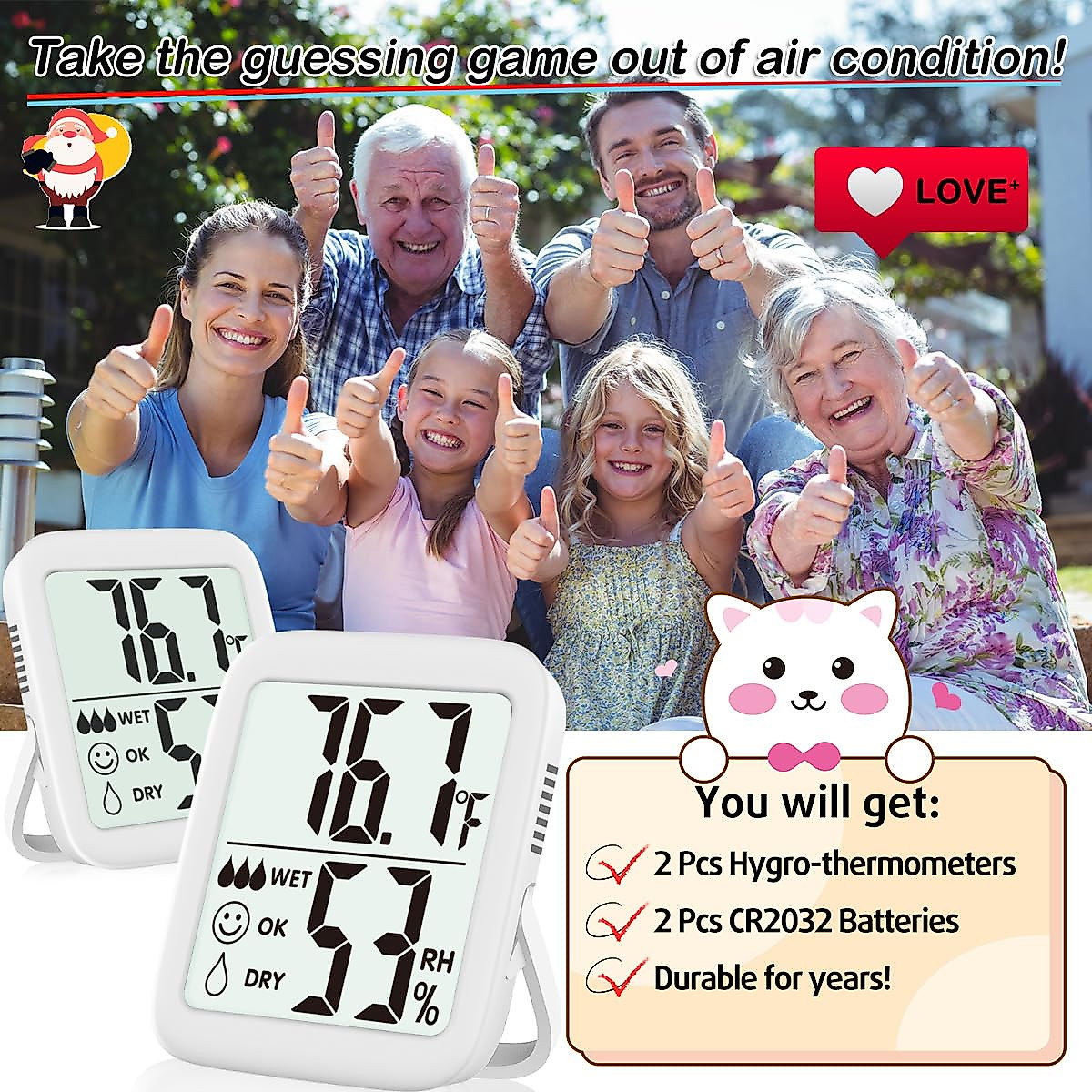 Antonki Room Thermometer Indoor Hygrometer, Humidity Gauge, Humidity Meter, Digital Temperature and Humidity Monitors for Home, Baby Room, Terrarium, Incubator, Greenhouse - 2 Pack