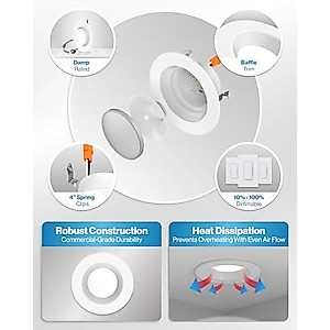 Sunco 4 Pack Retrofit LED Recessed Lighting 4 Inch, 3000K Warm White, Dimmable Can Lights, Baffle Trim, 11W=60W, 660LM, Damp Rated - ETL