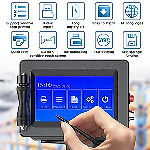 BESHENG Handheld Inkjet Printer JS12H1 with Touch Screen Inkjet Coder with Quick-Drying Ink Handheld Printer Printing Height 0.08-0.5Inch for Variable Text QRCode/Date/Barcode/Logo/Batch Number/Label