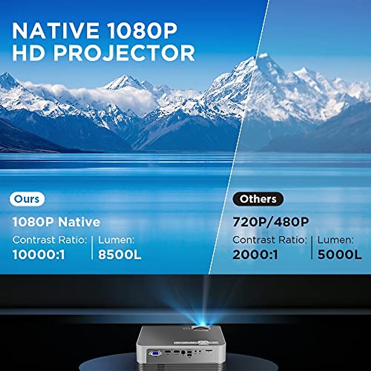 Projector with WiFi and Bluetooth, Native 1080P 9500L Full HD Outdoor Movie Projector, DBPOWER Mini Portable Media Video Projector Support iOS/Android Sync Screen and Zoom Compatible w/PC/DVD/TV