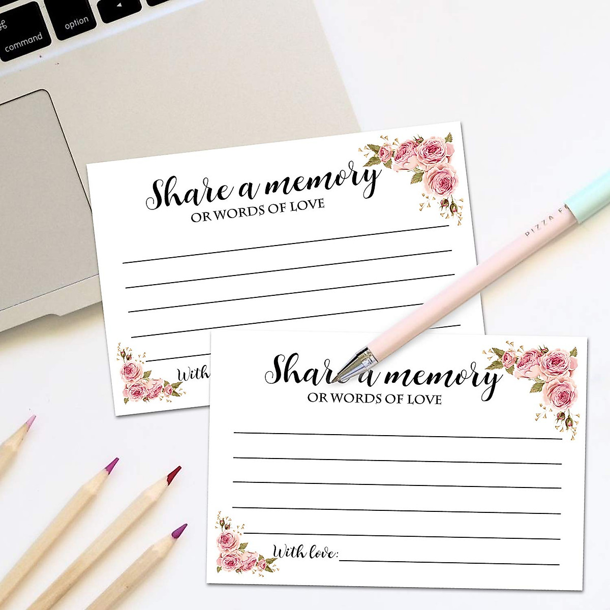 Giftideaworkshop 50 Floral Share A Memory Cards for Celebration of Life Birthday Anniversary Memorial Funeral Graduation Bridal Shower Game, Guest Book Ideas, and Alternatives.4x6 Inches