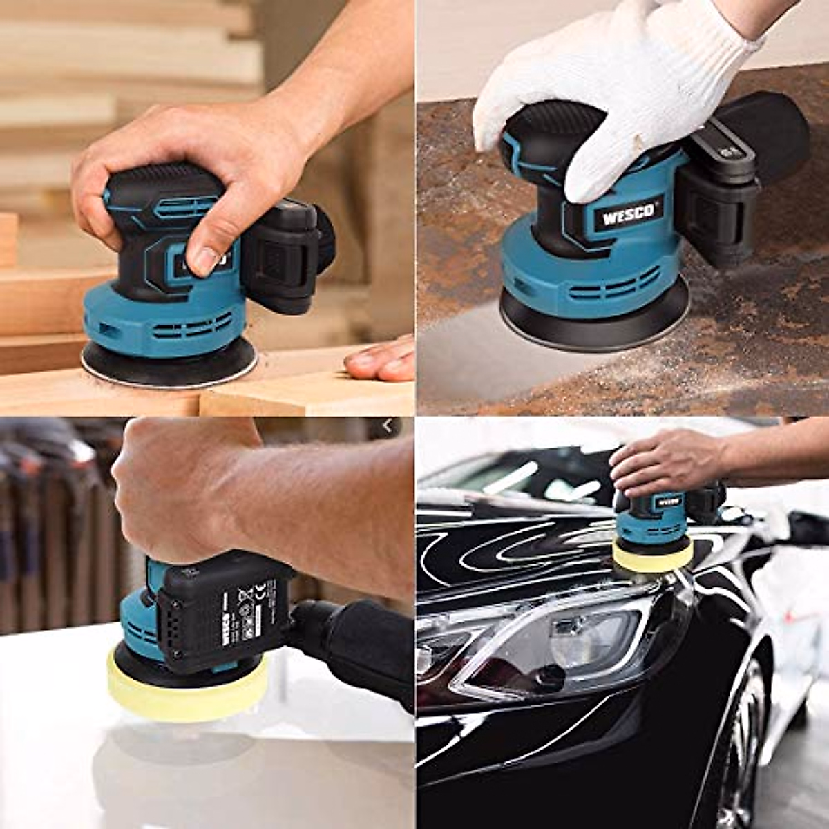 60pcs 5 Inch Sanding Discs Hook & Loop 320 600 800 1200 1500 2000 Grit Orbital Sandpaper with Tack Cloth, Silicon Carbide Round Flocking Sandpaper (NO Holes -60PCS)