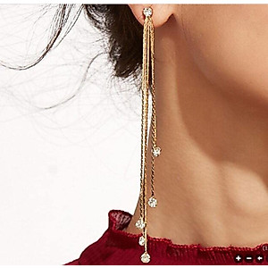 XINSHUN Women's Linear Long Tassels Diamante Rhinestone Dangle Party Eardrop Earrings Silver One Size