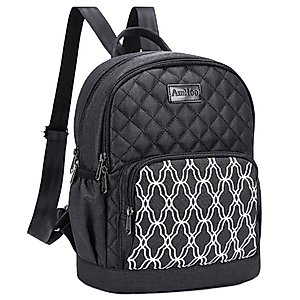 AmHoo Insulated Lunch Box Bag Reusable Cooler Backpack Double Zippers Waterproof Multiple Pockets Quilted For Women Hiking Beach Picnic Trip,Black