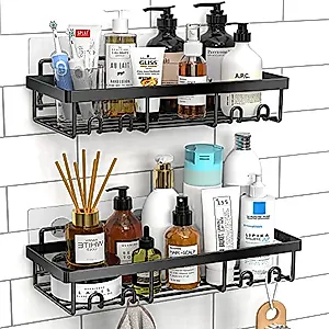 Moforoco Shower Caddy Shelf Organizer Rack(2Pack), Self Adhesive Black Bathroom Shelves Basket, Home Wall Shower Inside Organization and Storage Decor Rv Accessories, First Apartment Essentials