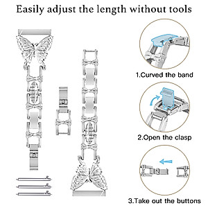 G-ficu 20mm Watch Band for Samsung Galaxy Watch 7 6 5 4 FE Band 40mm 44mm, Women Bling Diamond Slim Metal band for Samsung Watch Bands 7 6 5 4 FE/5Pro/Watch 6 4 Classic/Watch 3 41mm/Active 2-Silver