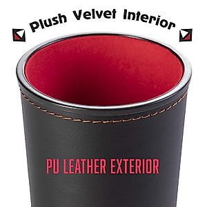 5 Leather Dice Cups and 25 Bullseye Dice by Bullseye Game Night | Classic Dice for Farkle, Liar's Dice, Bunco | Black and Red