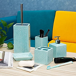 5 Pcs-Teal Blue Bathroom Accessories Sets Complete- Bathroom Accessories Set- Bathroom Accessory Set -Bathroom Accessories- Bathroom soap Dispenser Set