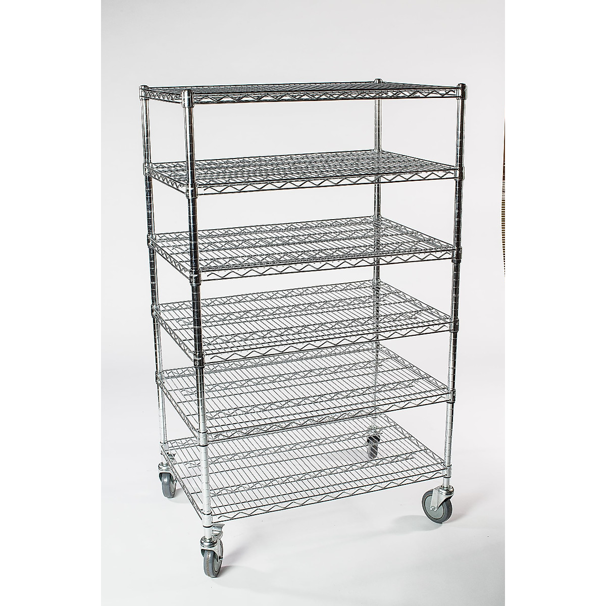 Omega 18" Deep x 42" Wide x 60" High 6 Tier Chrome Wire Shelf Truck with 1200 lb Capacity