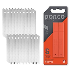 1 Pack, DORCO Professional Quality Utility Box Cutter Knife Replacement Refills - Small Size Carbon Steel Blade, 60° Tip - 9mm (20 Pcs.)