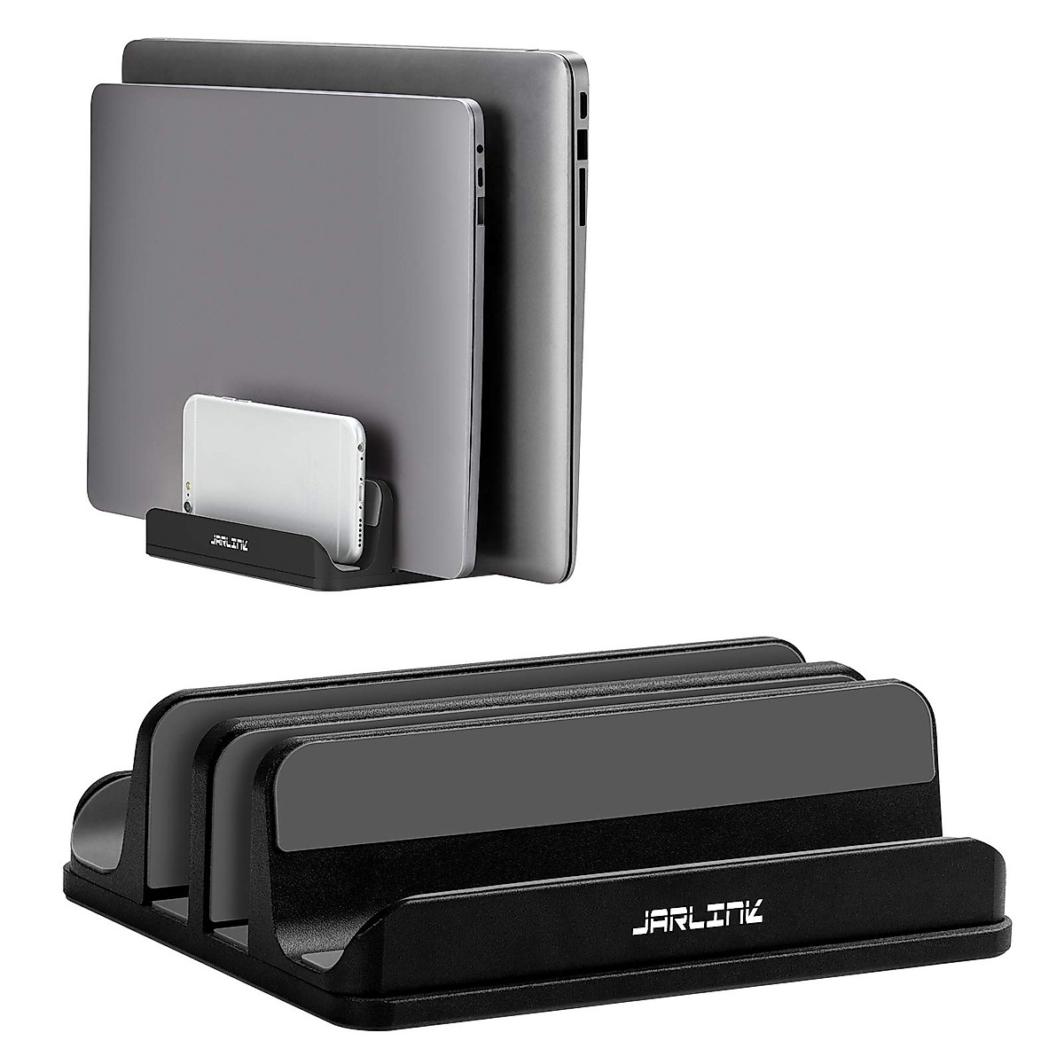 JARLINK Adjustable Vertical Laptop Stand, Desktop Stand Adjustable Laptop Holder with 2 Slots (up to 17.3 inches), Compatible with All MacBook Pro/Air/Microsoft Surface, Newly Designed, (Black)