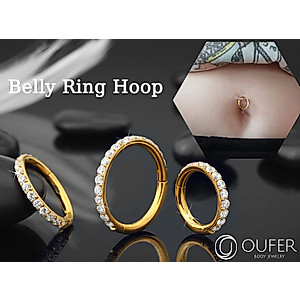 OUFER 14G Gold Belly Button Rings, 316L Surgical Steel Belly Button Hoop Jewelry, Clear CZ Paved Belly Hoop Rings, Belly Piercing Jewelry-8MM