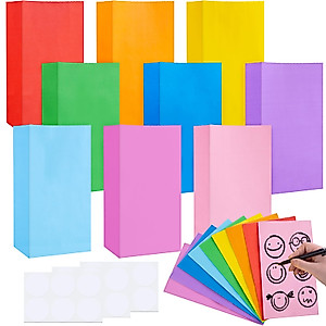 VGOODALL 54PCS Solid Color Paper Bags, Neon Colored Gift Bags Party Favor Treat Bags Goodie Bags for Birthdays Baby Showers Crafts Wedding 9 Assorted Colors