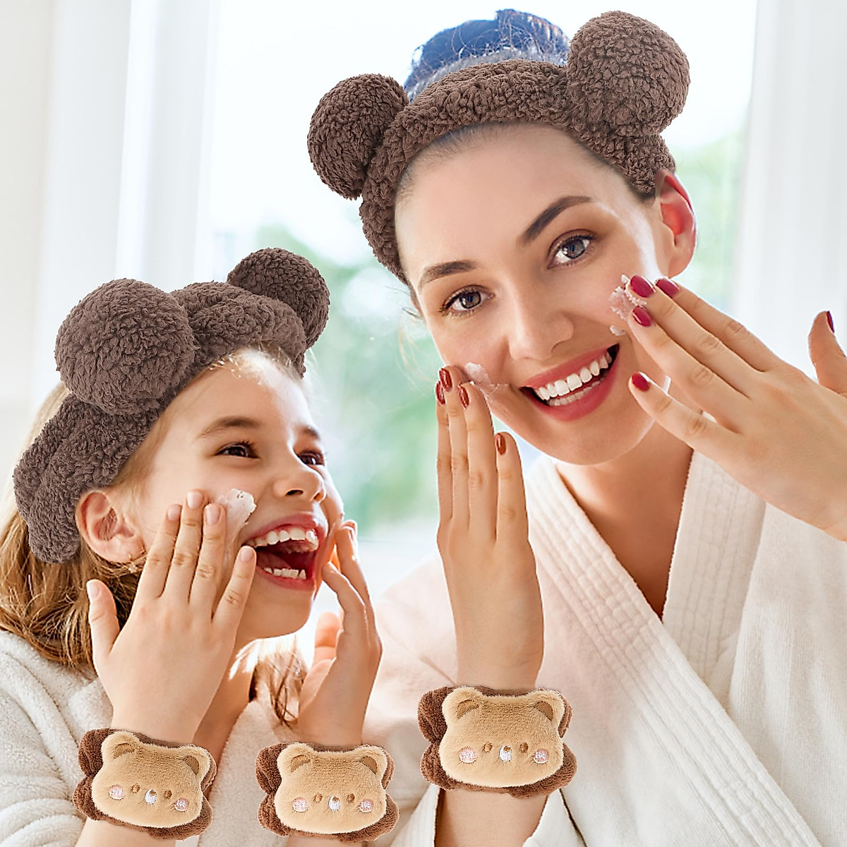 Casoty Bear Ears Headband Spa Headband and Wristband Set, Animal Ear Headband, Cute Ear Headband, Skincare Headbands for Party Cosplay Makeup Washing Face