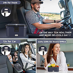 IXIIE Electric Lunch Box Food Warmer Heater for Adults 80W, 1.8L Portable Upgraded Heated Lunch Box for Truck/Car/Office/Home,with 0.45L Compartment Fork & Spoon and Insulated Carry Bag