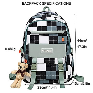 Dcepem Cute Kawaii Backpack with Accessories for Girls School Preppy Backpack Laptop Stuff Waterproof Over 6 Years Old Green