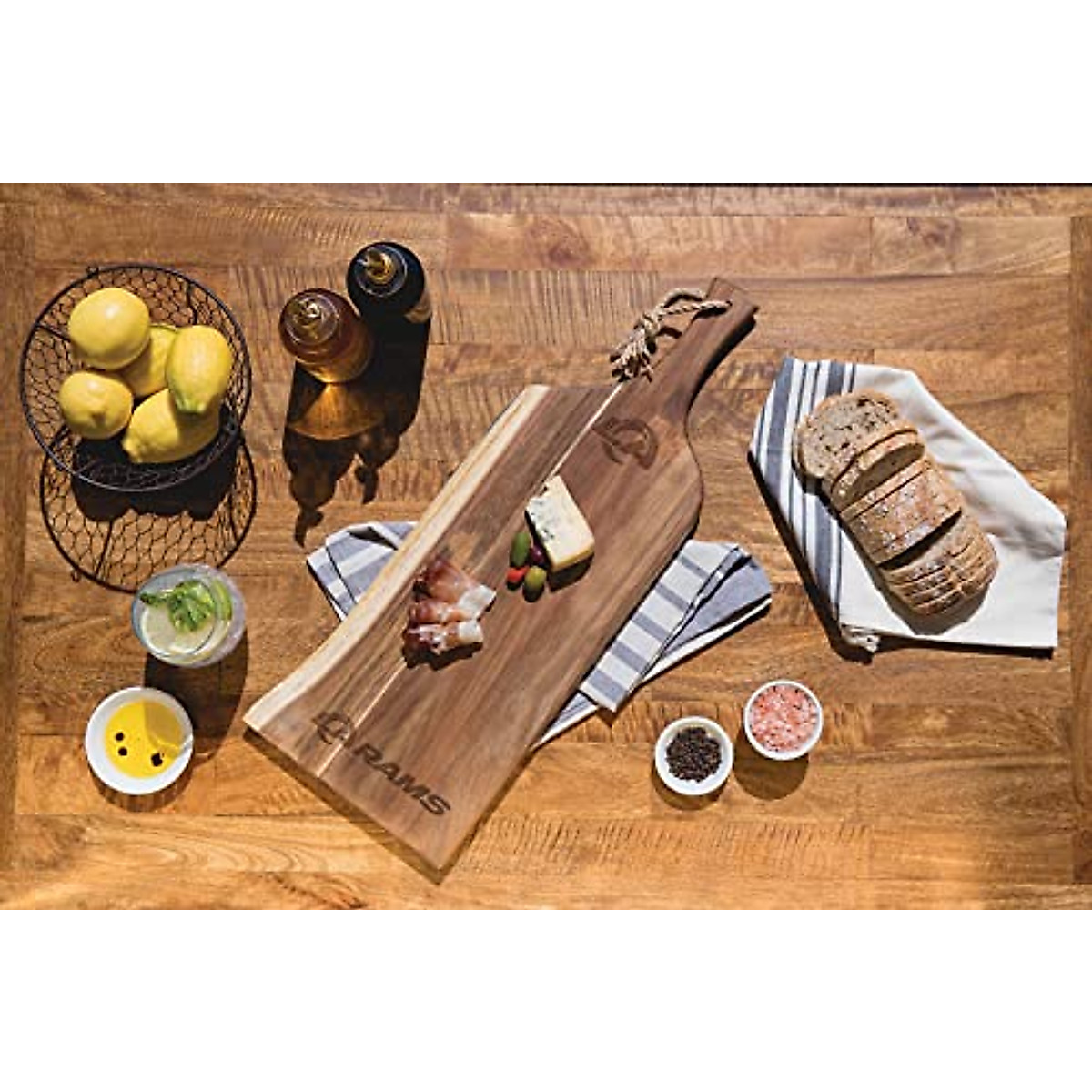 PICNIC TIME NFL Los Angeles Rams Artisan 24" Acacia Charcuterie Board with Raw Wood Edge - Cheese Board - Serving Platter