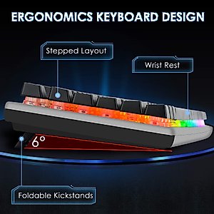 Beastron RGB Backlit Gaming Keyboard with Mouse Combo and Mouse pad, Multimedia Keyboard Knob,Mechanical Feel USB Wired Keyboard for Windows PC