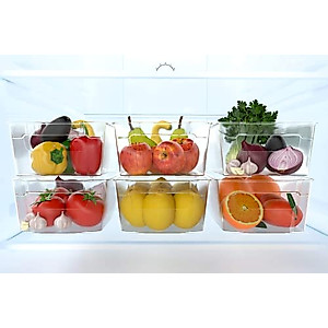 Simply Gourmet Refrigerator Organizer Bins - Set of 6 Clear, Stackable Freezer and Fridge Organizer Containers w/Chalk Pen and Labels - Essential Pantry & Kitchen Organization and Storage