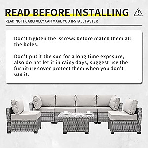 Lviden 7 Pieces PE Wicker Patio Furniture Set Outdoor Sectional Conversation Sofa Set with Liftable Storage Table, Non-Slip Cushions and Furniture Cover, Light Grey