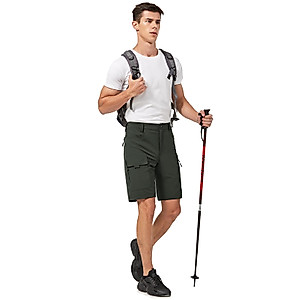 Hiauspor Men's Hiking Cargo Shorts 9"/10" Quick Dry Lightweight Waterproof for Golf Tactical Fishing Casual with 6 Pockets (Army Green, 34)