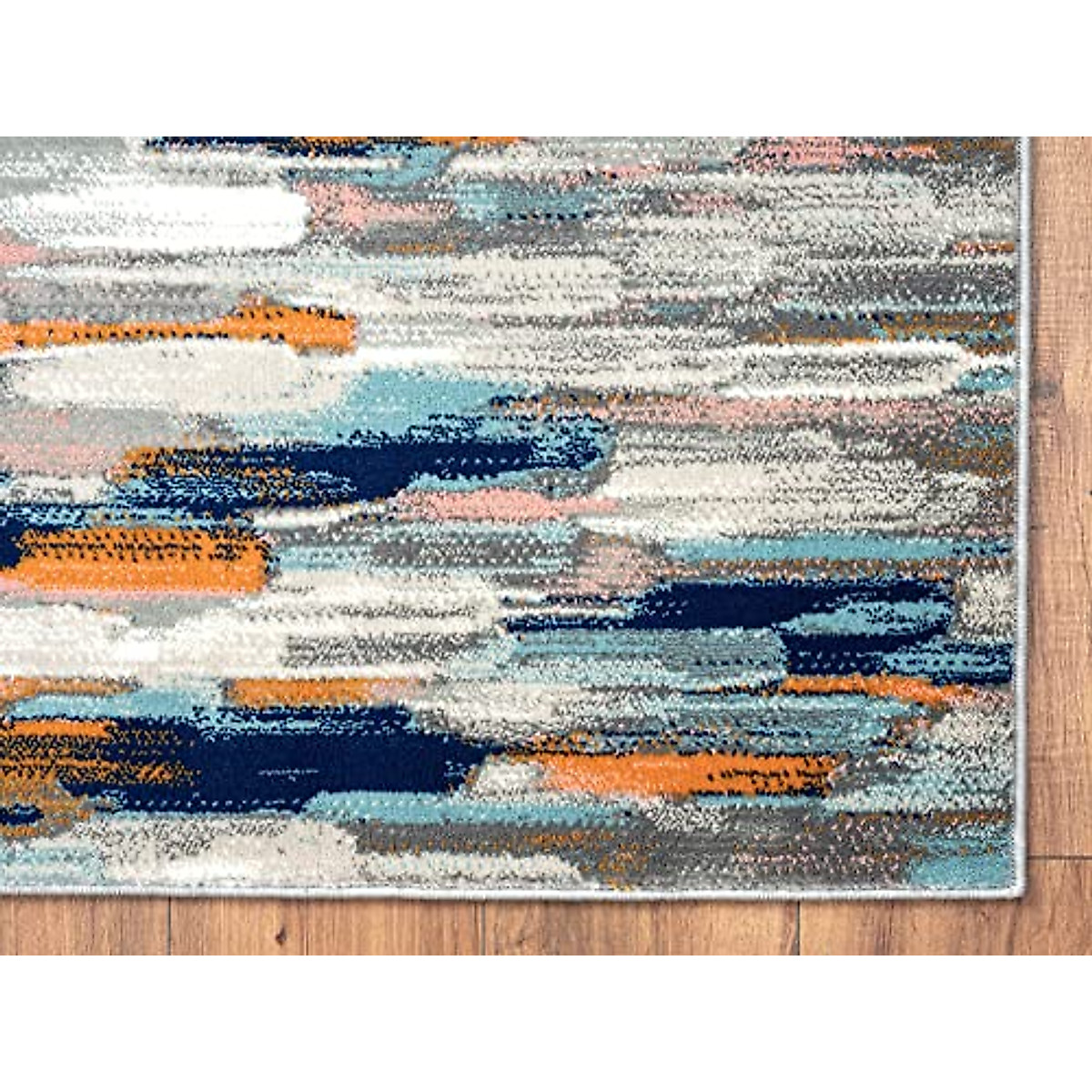 Abani Rugs Orange & Blue Contemporary Abstract Area Rug Contemporary Style, Porto Collection Stain Shedding Resistant, 6' x 9' Rectangle