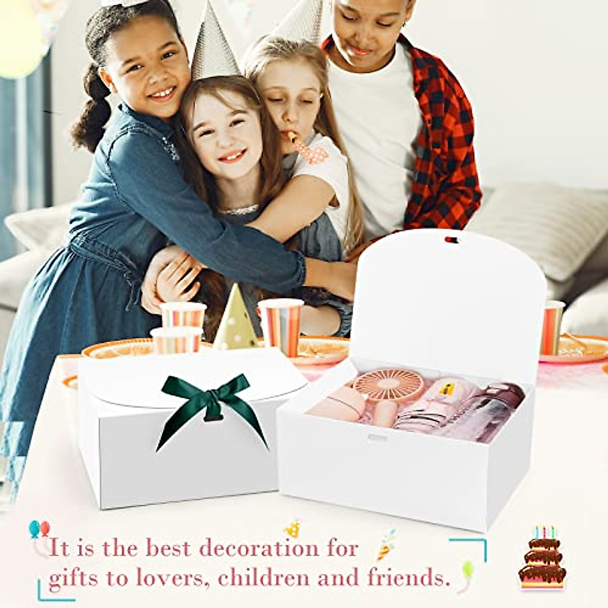 ZSZMFH 14 PCs Gift Boxes with Lids, 9" x 6" x 4" White Gift Boxes with Ribbon, Bridesmaid Proposal Box, Kraft Paper Gift Box for Wedding, Packaging, Present, Birthday, Cupcake Boxes, Crafting