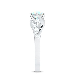 Certified 5 MM Opal Round Engagement Ring, AAA Quality, Natural Ethiopian Opal Solitaire Ring with Moissanite, 14K White Gold, Size:US 8.00