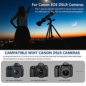 Lightdow T/T2 Mount Lens Adapter Ring for Canon EOS Rebel T3 T3i T4i T5 T5i T6 T6i T6s T7 T7i SL1 SL2 6D 7D 7D 60D 70D 77D 80D 5D II/III/IV DSLR Camera