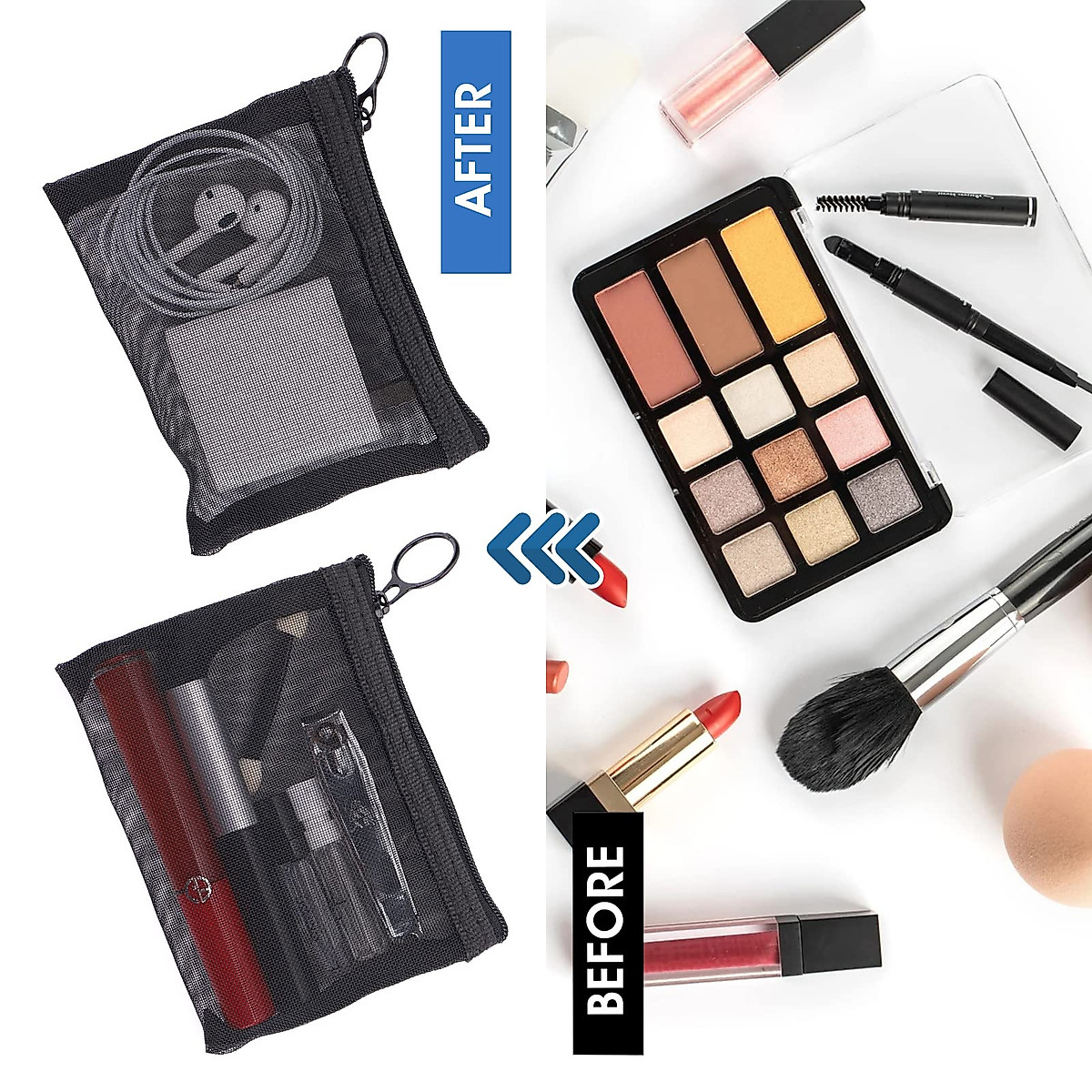 WLLHYF 10 Pieces Mesh Cosmetic Bags, Black Mesh Makeup Bags Mini Zipper Toiletry Bag Cosmetic Stationery Case Storage Nylon File Folders Waterproof Zipper Pouches for Office Travel School Supplies