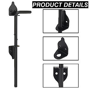 12" Cane Bolt Heavy-Duty Drop Rod for Gate, Gate Ground Latch for Wooden Fences Metal Gates Doors, Metal Gates Doors Stopper for Gate Ground, Wrought Iron Gate Latches, Black Finish(1 Pack)