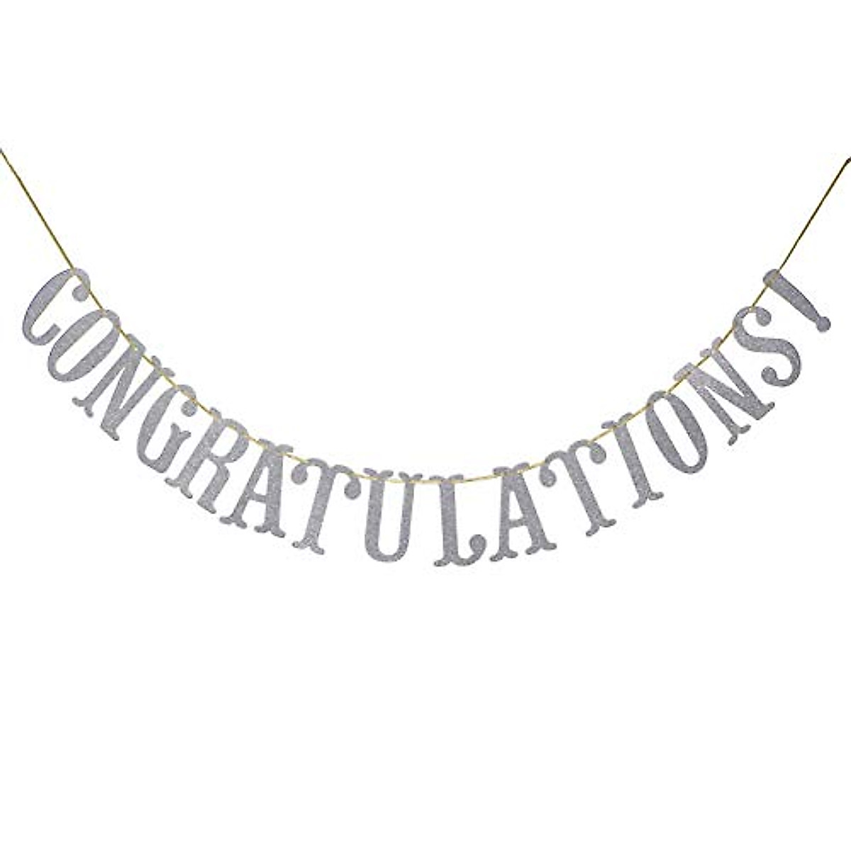 Congratulations Silver Glitter Sign Banner- Graduation, Wedding, Retirement Party Supplies Decorations (Silver)