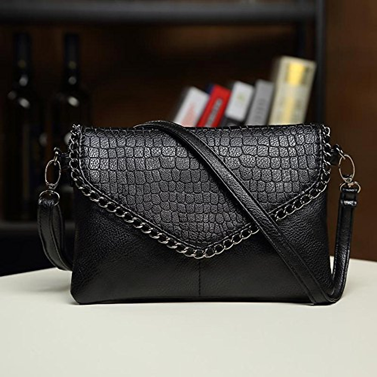2019 Large Fashion Clutch Handbags Black Casual Woman Bag Bolsas Feminina Big Clutch Bag Cute Envelope Ladies Women Shoulder Bags Party Purse Handbag for Women Evening Leather Purse (Large Black)