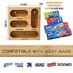 Ziplock Bag Storage Organizer, Kitchen Zip Lock Bag Container Organizer, Bamboo Ziploc Bag Organizer, Sandwich Bag Organizer for Drawer, Ziploc Bag Storage Organizer - Compatible with Most Ziploc Bag
