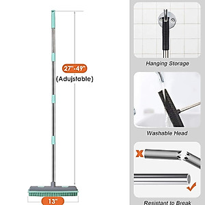 Conliwell Rubber Broom Carpet Rake for Pet Hair, Fur Remover Broom with Squeegee, Portable Detailing Lint Remover Brush (Stainless Steel Handle)