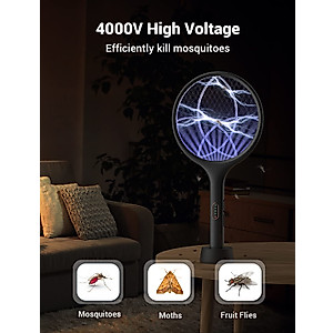 YISSVIC Electric Fly Swatter 4000V Bug Zapper Racket Dual Modes Mosquito Killer with Purple Mosquito Light Rechargeable for Indoor Home Office Backyard Patio Camping