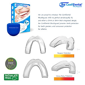 The ConfiDental - Pack of 5 Moldable Mouth Guard for Teeth Grinding Clenching Bruxism, Sport Athletic, Whitening Tray, Including 3 Regular and 2 Heavy Duty Guard (3 (lll) Regular 2 (II) Heavy Duty)
